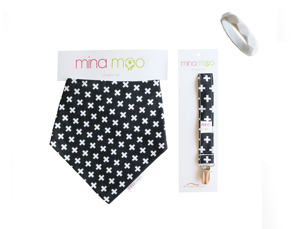 bandana bib and dummy clip – Mina Moo and Baby